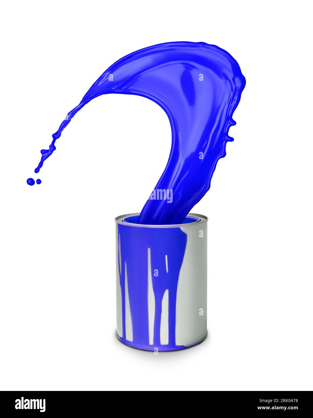 Can with splashing blue paint isolated on white Stock Photo - Alamy