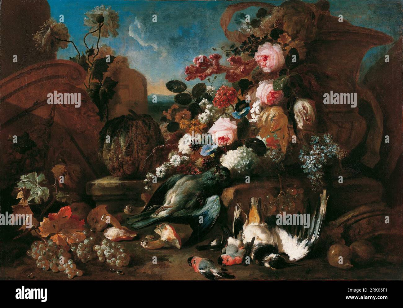 Still life with flowers, dead birds and pieces of ruins 1712 by Franz ...