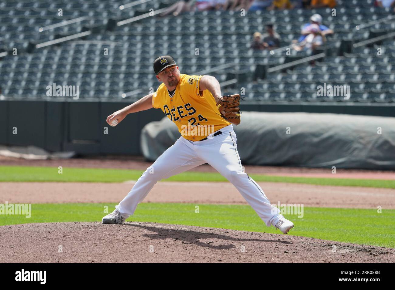 August 20 2023: Salt Lake pitcher Jonathan Holder (24) throws a pitch ...