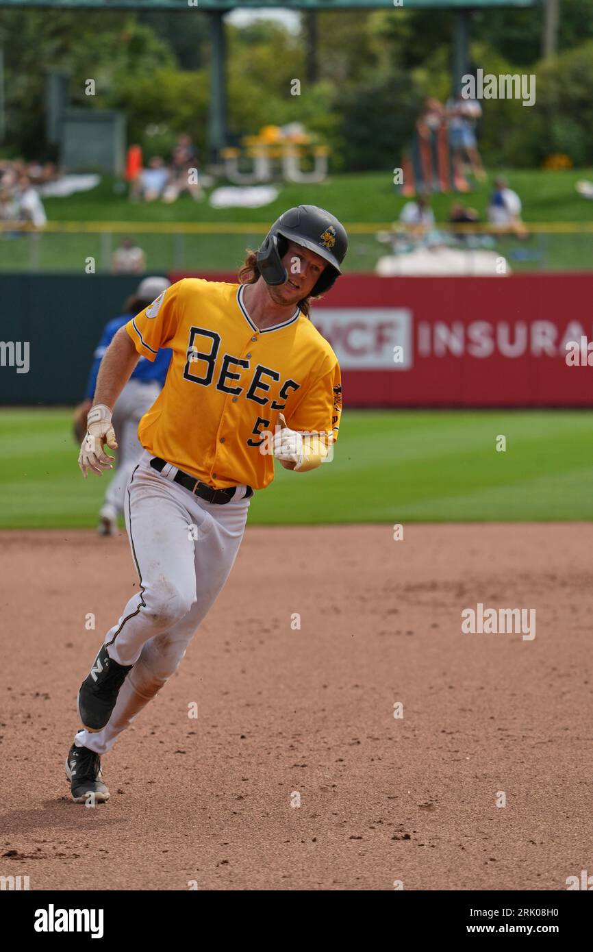 August 20 2023: Salt Lake center fiedler Brett Phillips (5) on the base ...