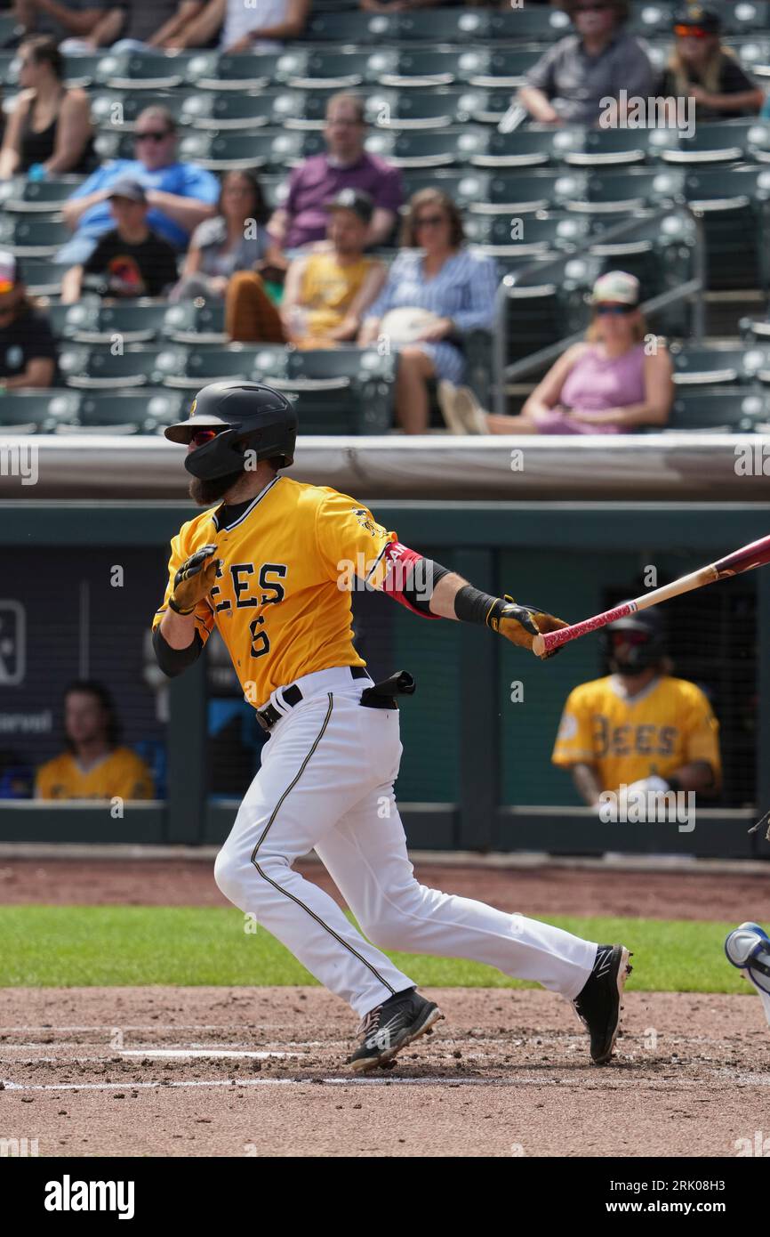August 20 2023: Salt Lake second baseman Michael Stefanic (6) gets a ...