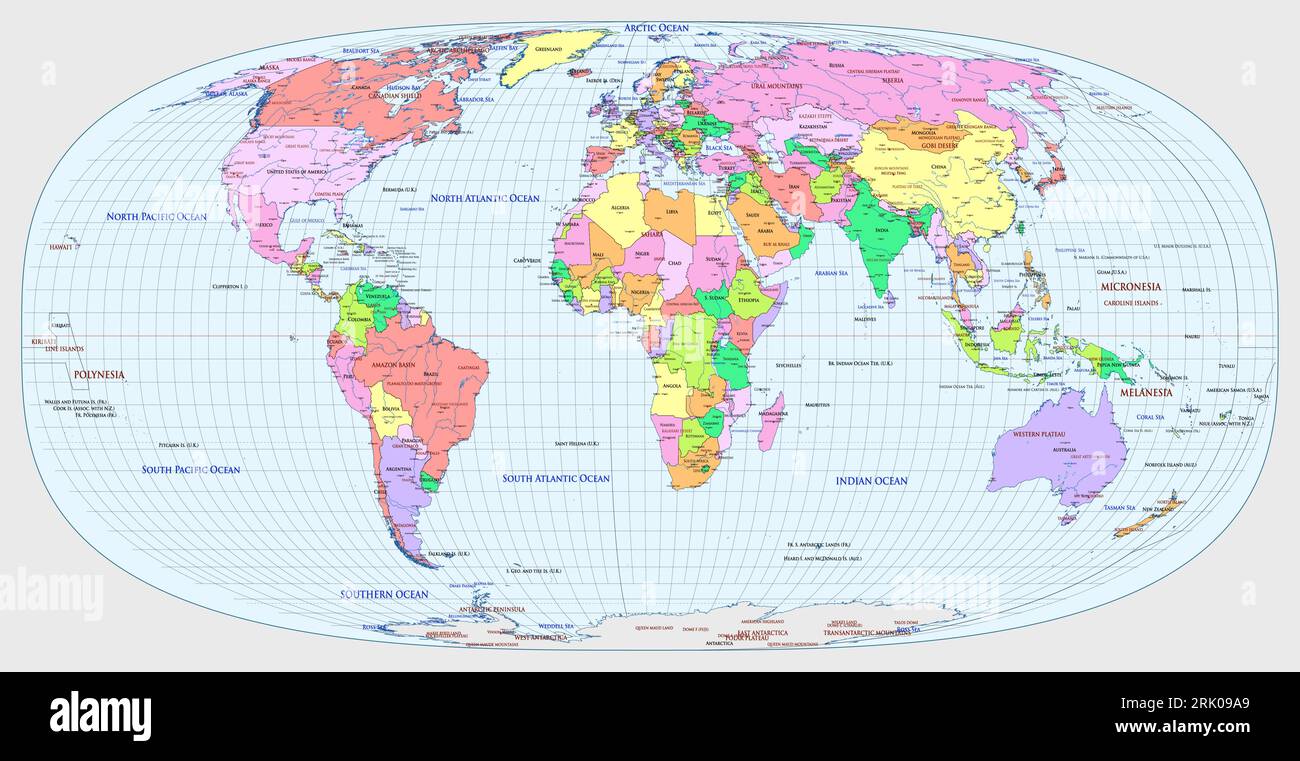 Political world map Tobler Hyperelliptical projection Stock Vector ...