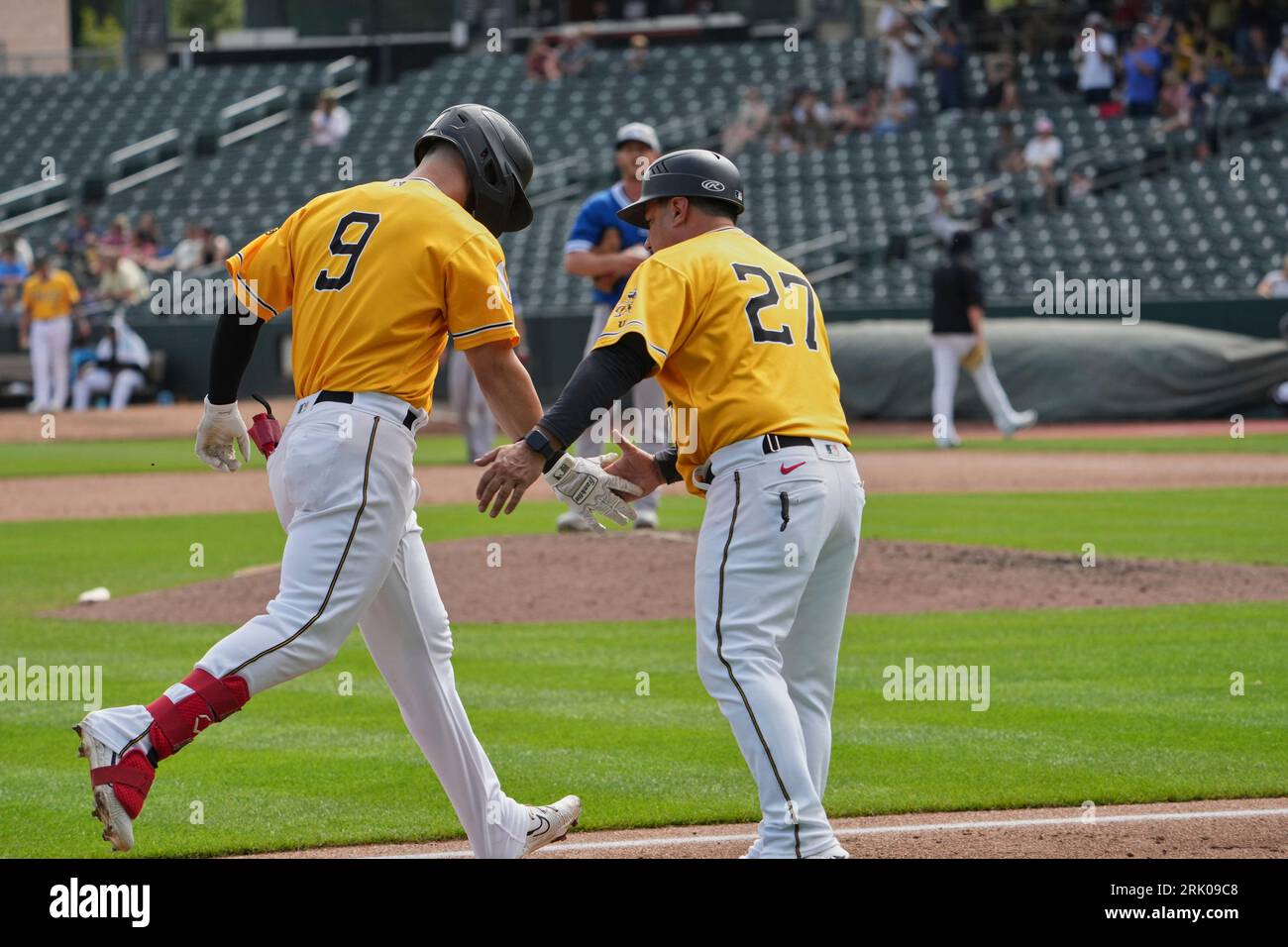 August 20 2023: Salt Lake catcher Hunter Feduccia (9) hits a homer ...