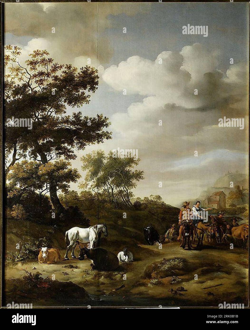 Landscape with people and cattle by Abraham Begeyn Stock Photo - Alamy