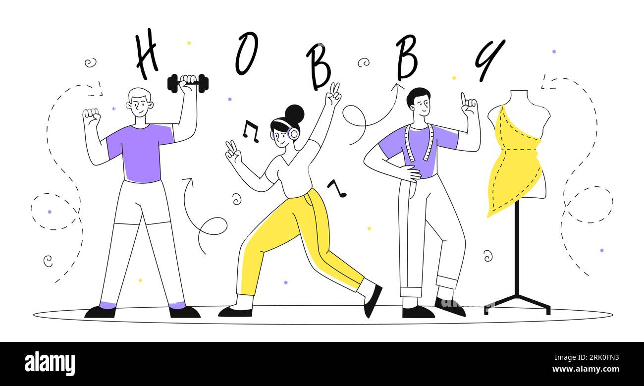 People with hobbies vector line concept Stock Vector Image & Art - Alamy