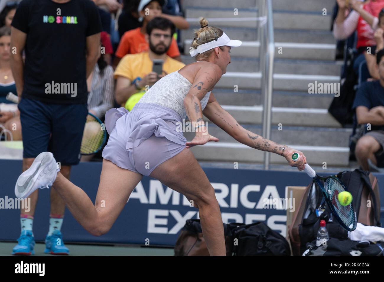 Marketa Vondrousova of Czechia returns ball during practice for US Open ...