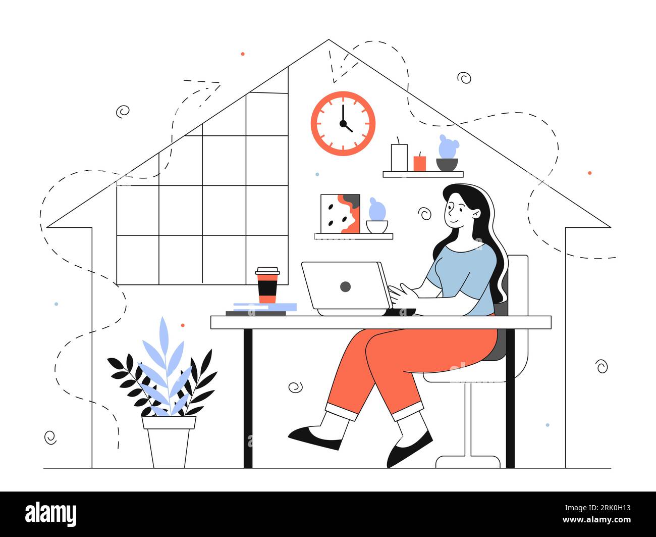 Woman work from home vector line Stock Vector Image & Art - Alamy