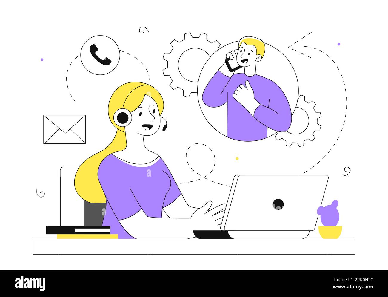 Man with support service vector line concept Stock Vector Image & Art ...