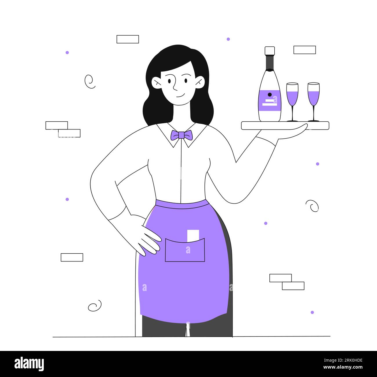 Waiter with tray vector line concept Stock Vector Image & Art - Alamy