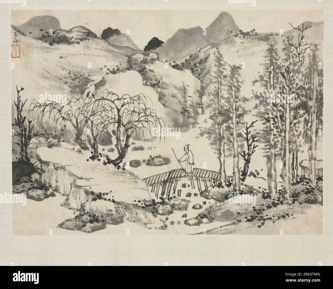 Landscape Album in Various Styles: Landscape with Artist on a Bridge ...