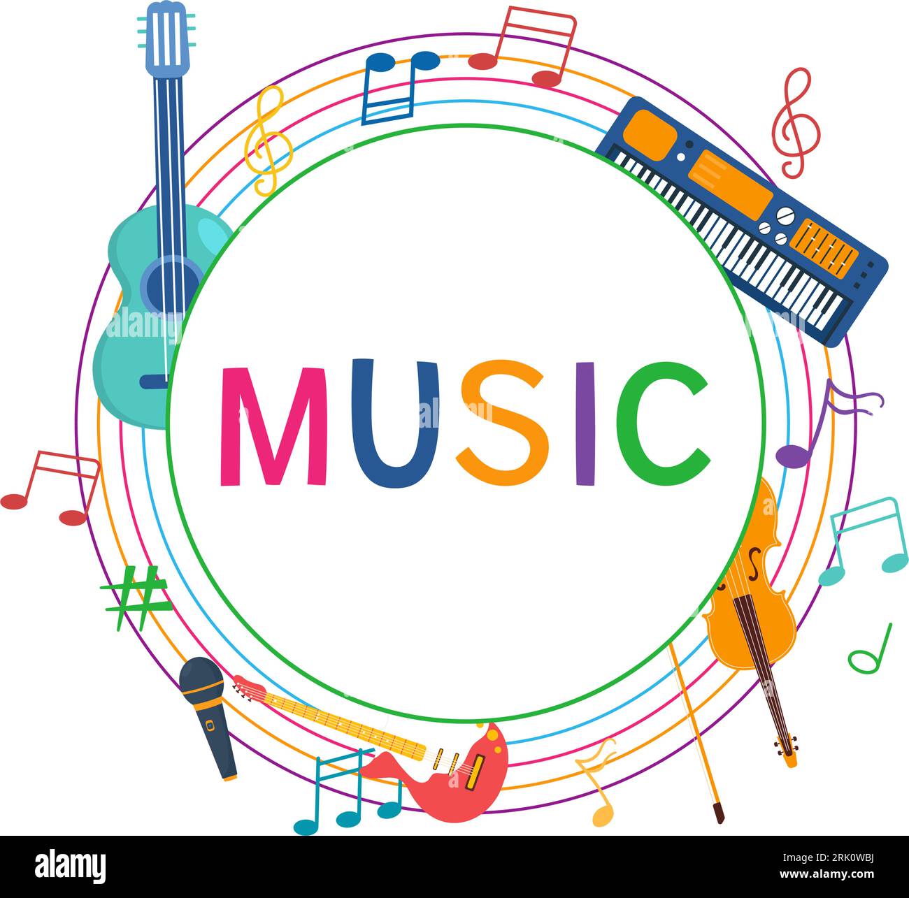 Music Elements Vector Illustration with Various of Note and Musical ...
