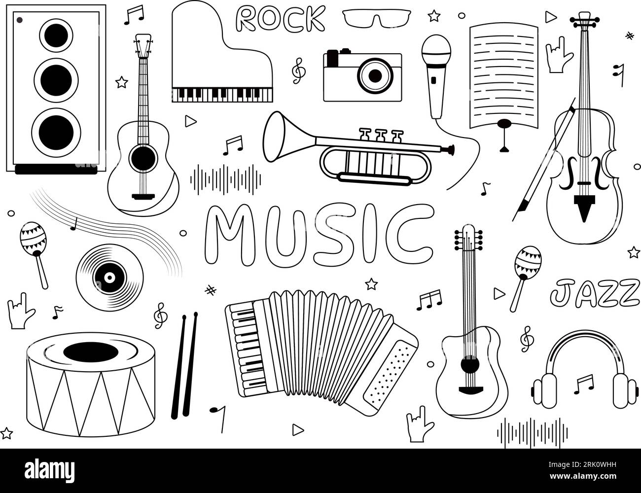 Music Elements Vector Illustration with Various of Note and Musical ...