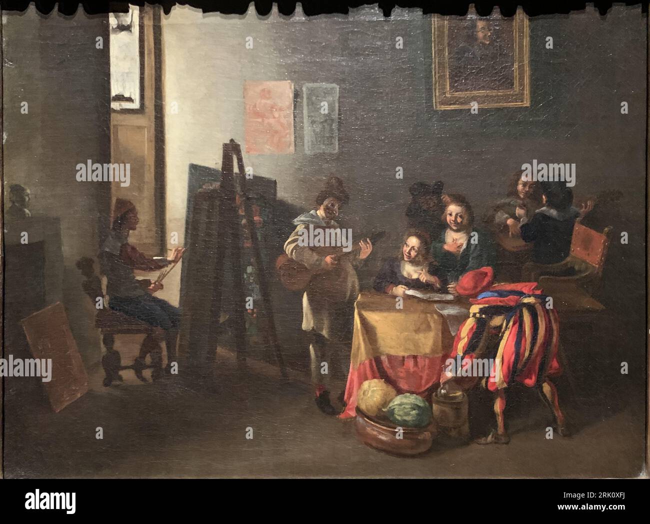 Artist creating a genre scene in a studio circa 1646 by Michelangelo ...