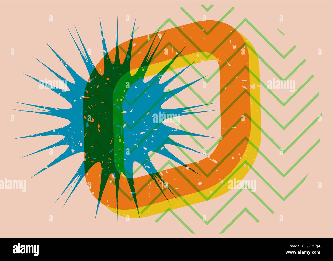 Colorful geometric shapes in risograph print texture style. Object in ...