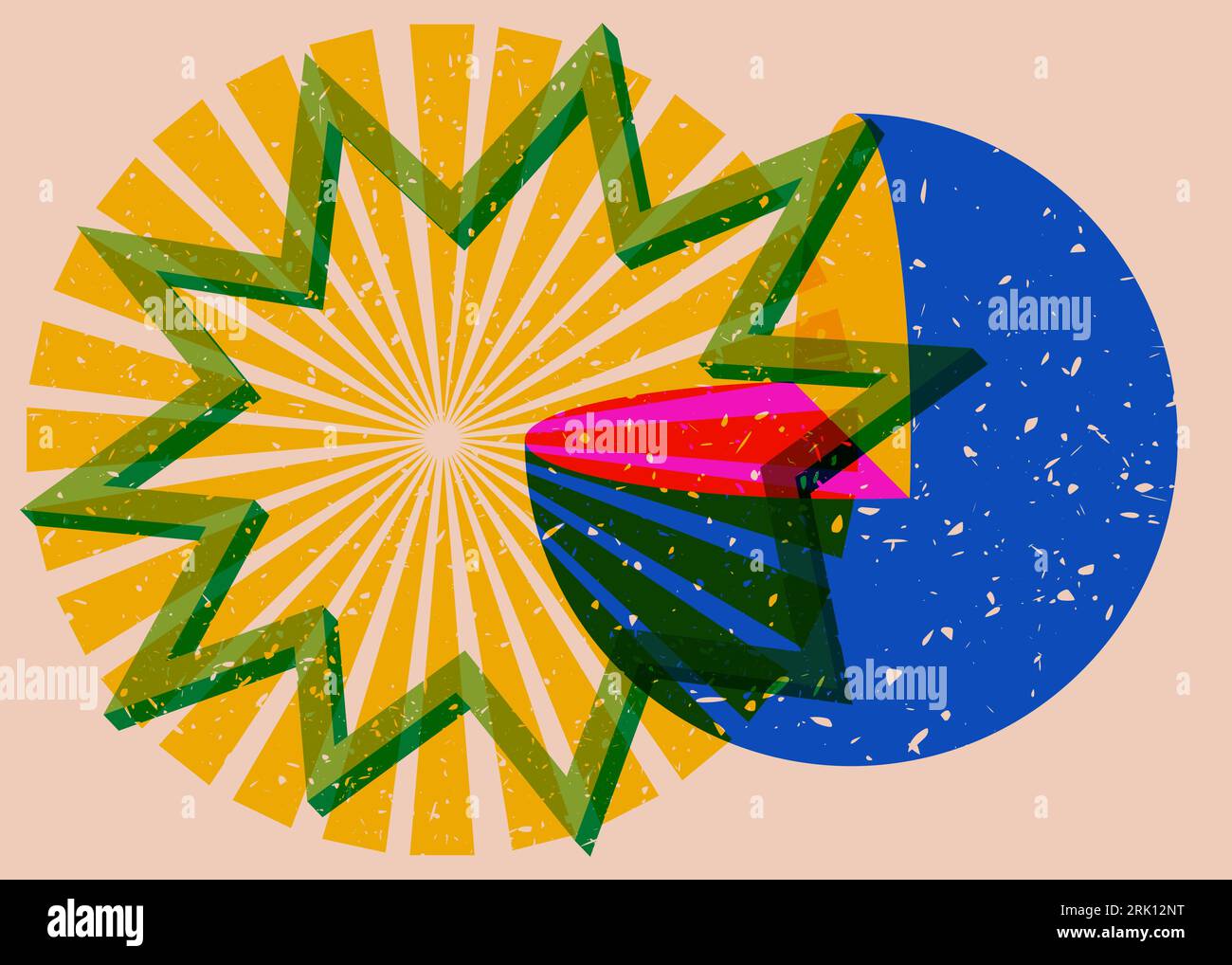 Colorful geometric shapes in risograph print texture style. Object in ...