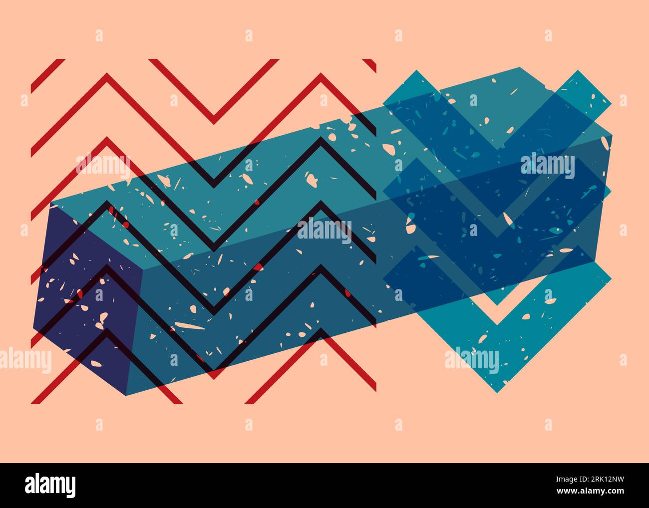 Colorful geometric shapes in risograph print texture style. Object in trendy riso graph design ...