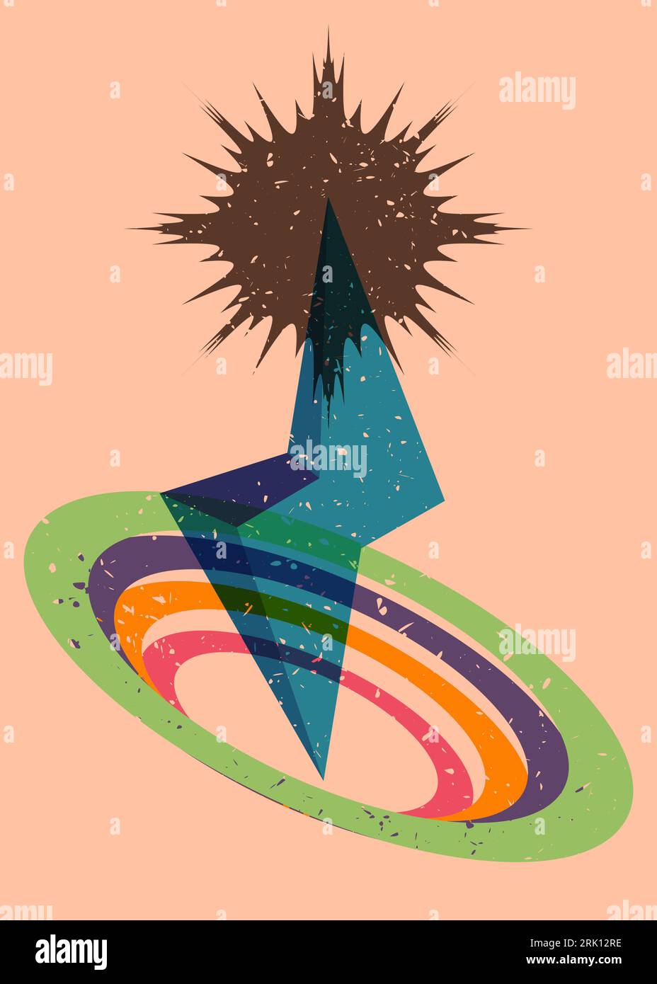 Colorful geometric shapes in risograph print texture style. Object in ...