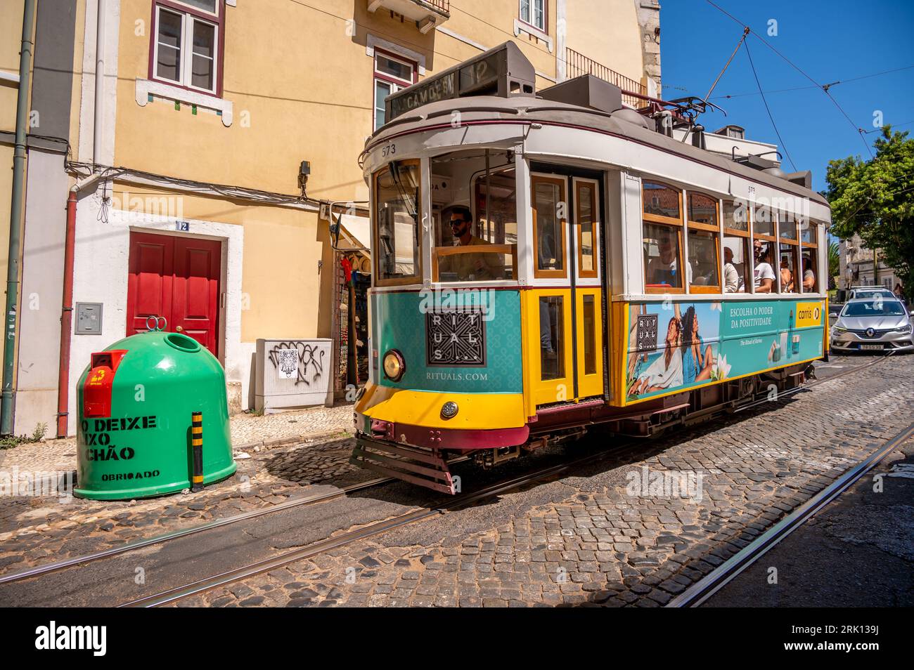 Lisbon, Portugal - July 30, 2023: Famous tram line in Lisbon's old city ...