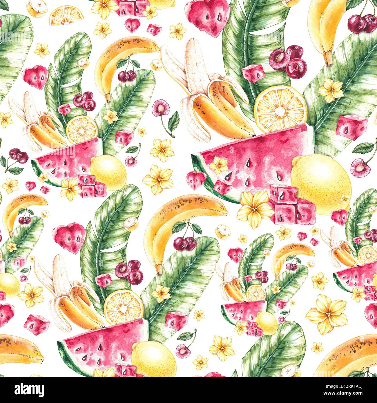 Watercolor tropical pattern. Seamless pattern with fruits. Seamless ...