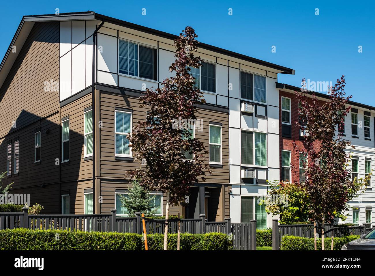 Brand new apartment building on summer. Canadian modern residential ...
