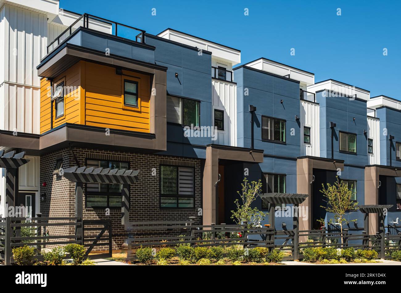Brand new apartment building on summer. Canadian modern residential ...