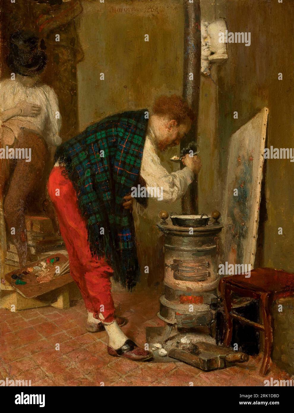 Artist's studio with self-portrait. 1868 by Leopold Horovitz Stock ...