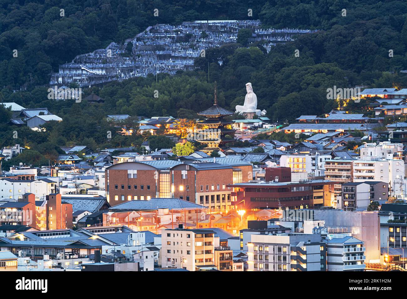 Historic and modern buildings in Kyoto, Japan at twilight Stock Photo ...