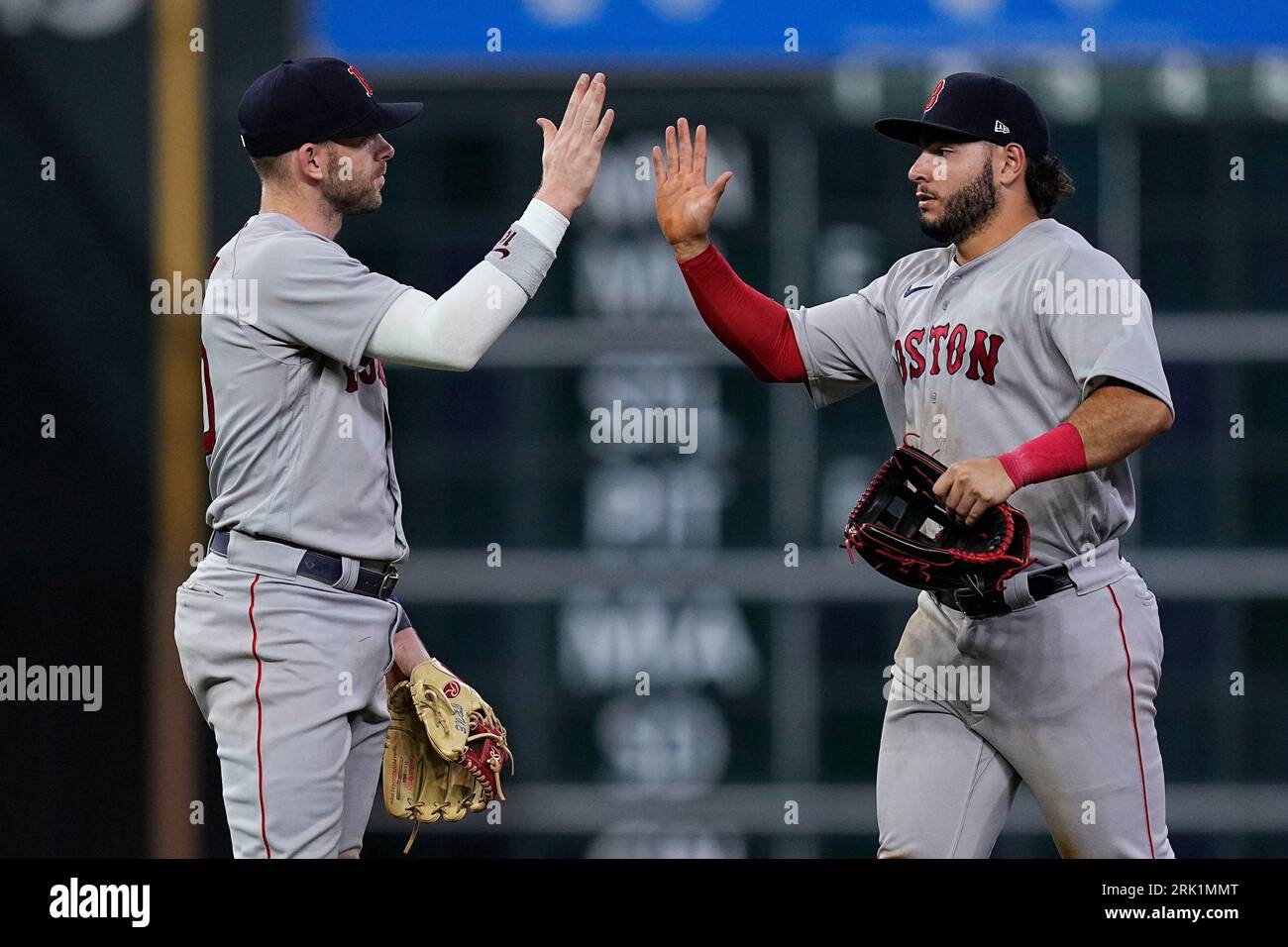 Boston Red Sox shortstop Trevor Story, left, and left fielder Wilyer ...
