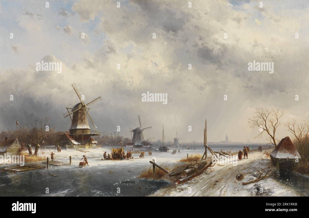 Winterlandschap met drie molens 1877 by Charles Leickert Stock Photo ...