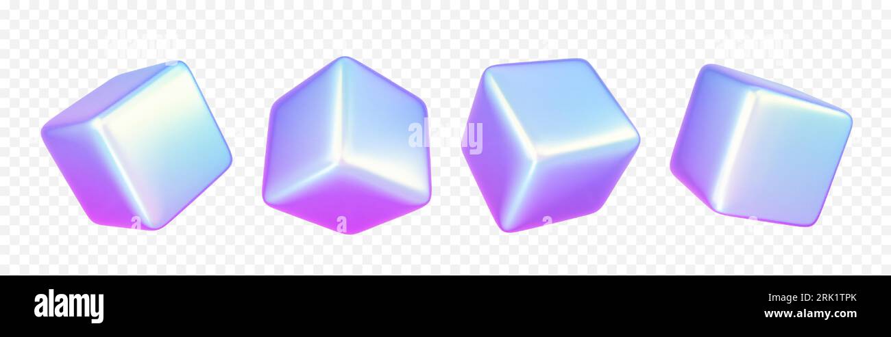 Realistic set of holographic 3D cubes isolated on transparent ...