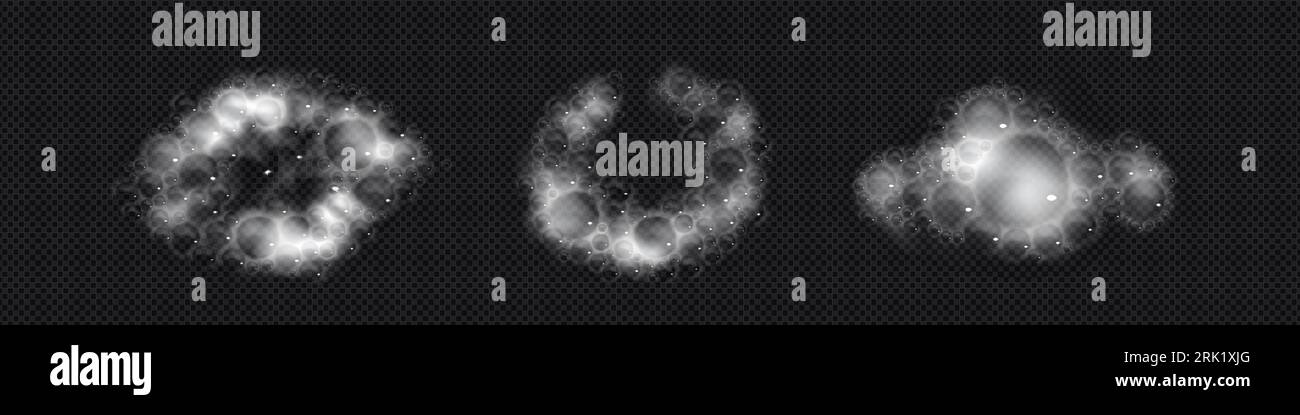 Sud soap foam bath realistic vector illustration set. White shampoo and ...