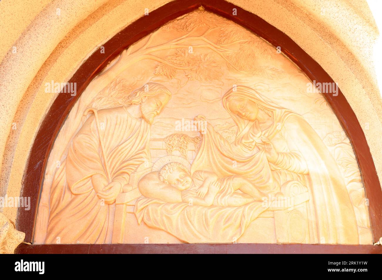 Sculpture art of the wall of Catholic Church Stock Photo - Alamy