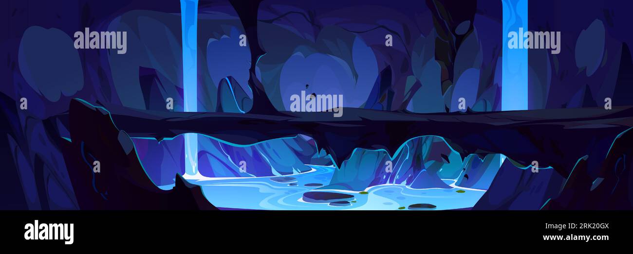 Inside mine cave cartoon game background vector scene. Dark cavern ...