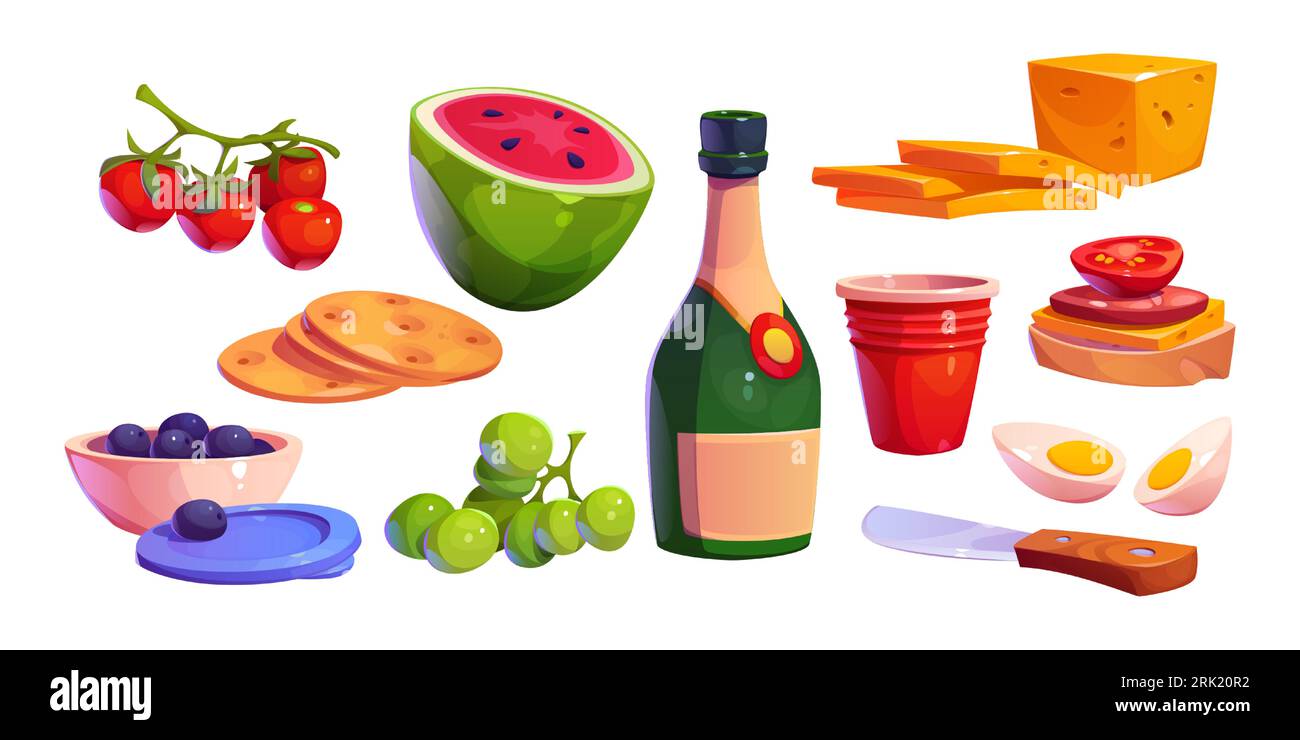 Picnic or dinner food set. Cartoon vector illustration of variouos fast ...