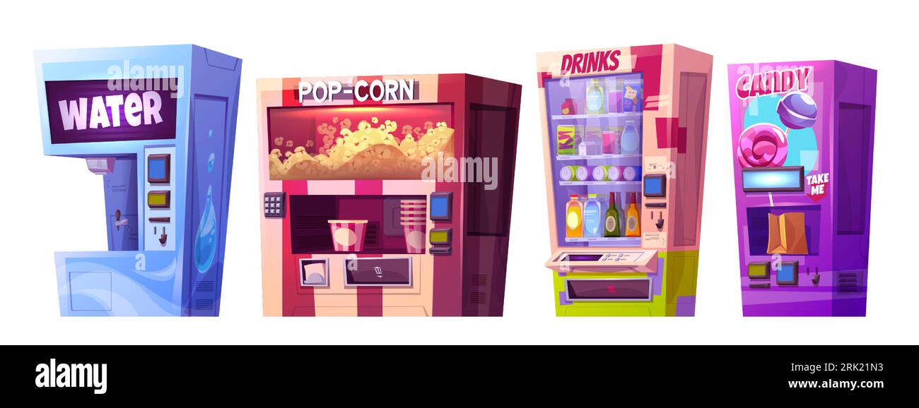 Vending machine icon with snack, candy and popcorn illustration. Food ...