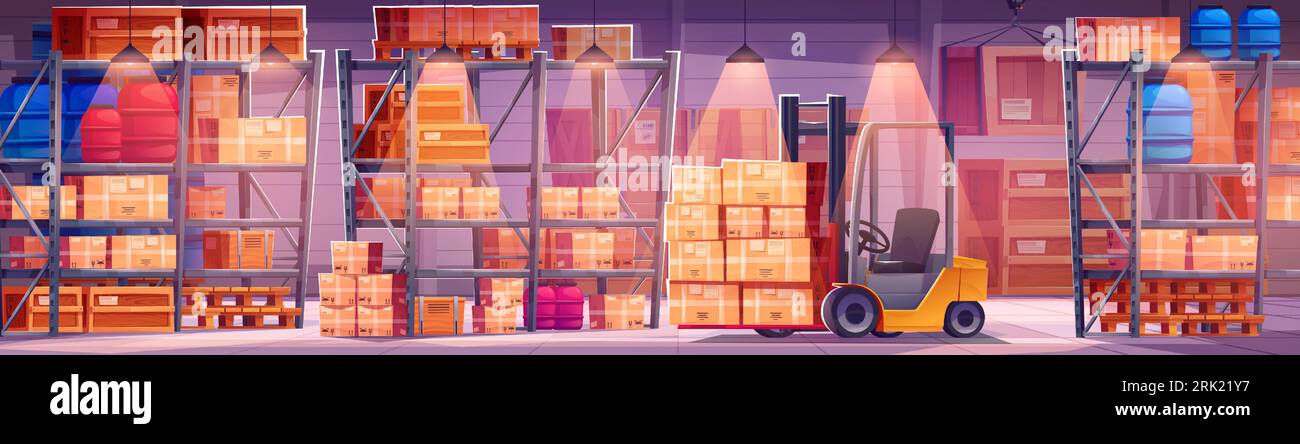 Factory warehouse interior and cargo storage vector background ...