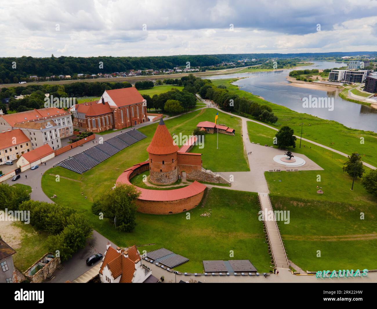 An aerial view of the historic Kaunas castle in the old town of Kaunas ...