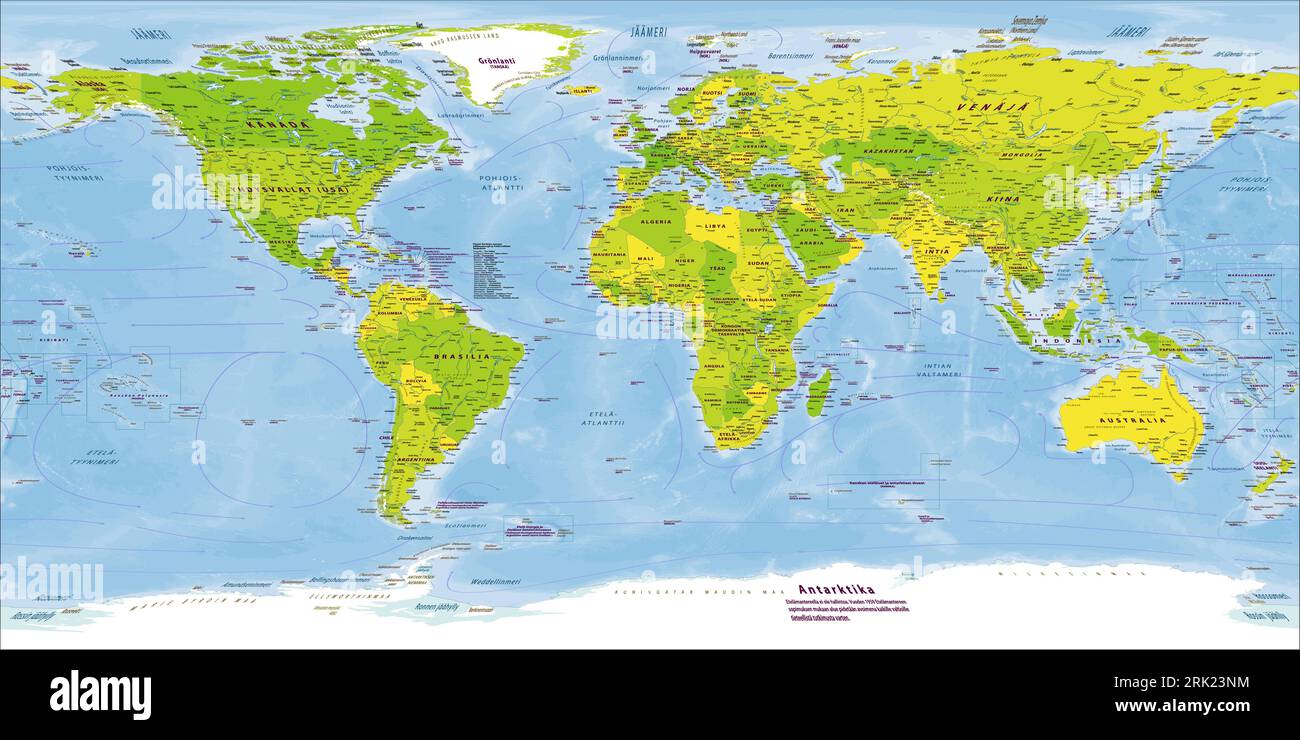 World Map Political Finnish Language Version Equirectangular projection ...