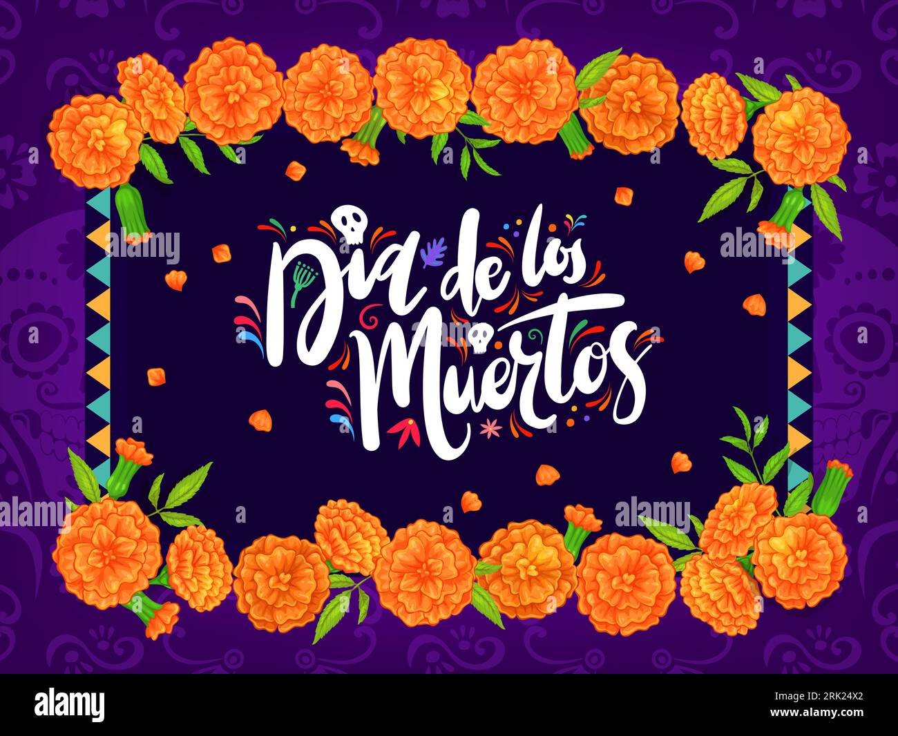 Dia de los muertos mexican holiday banner with marigold cempasuchil ...