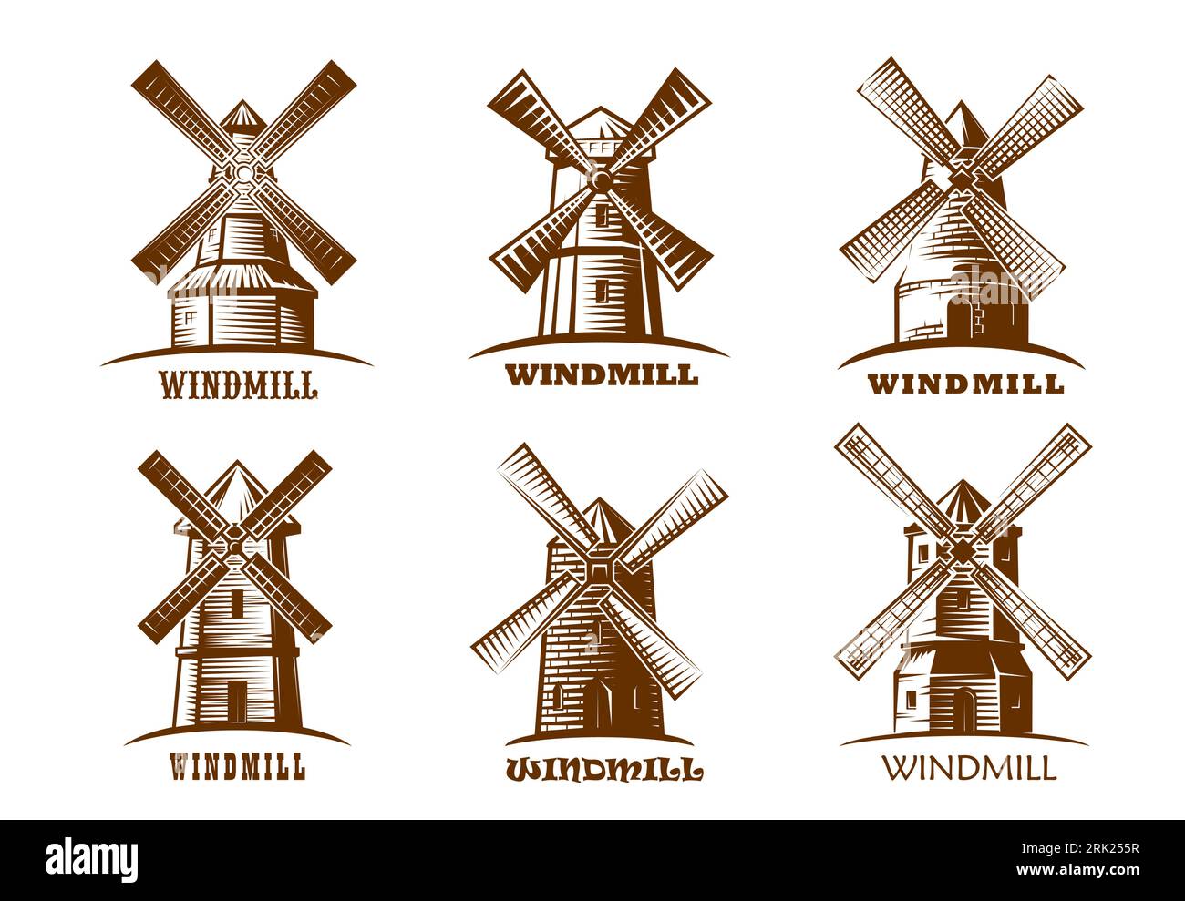 Windmill buildings icon or symbol. Europe travel agency emblem with ...
