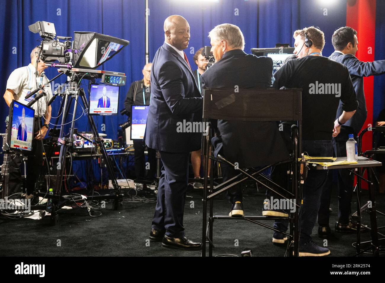 Republican presidential candidate Tim Scott arrives for an interview ...