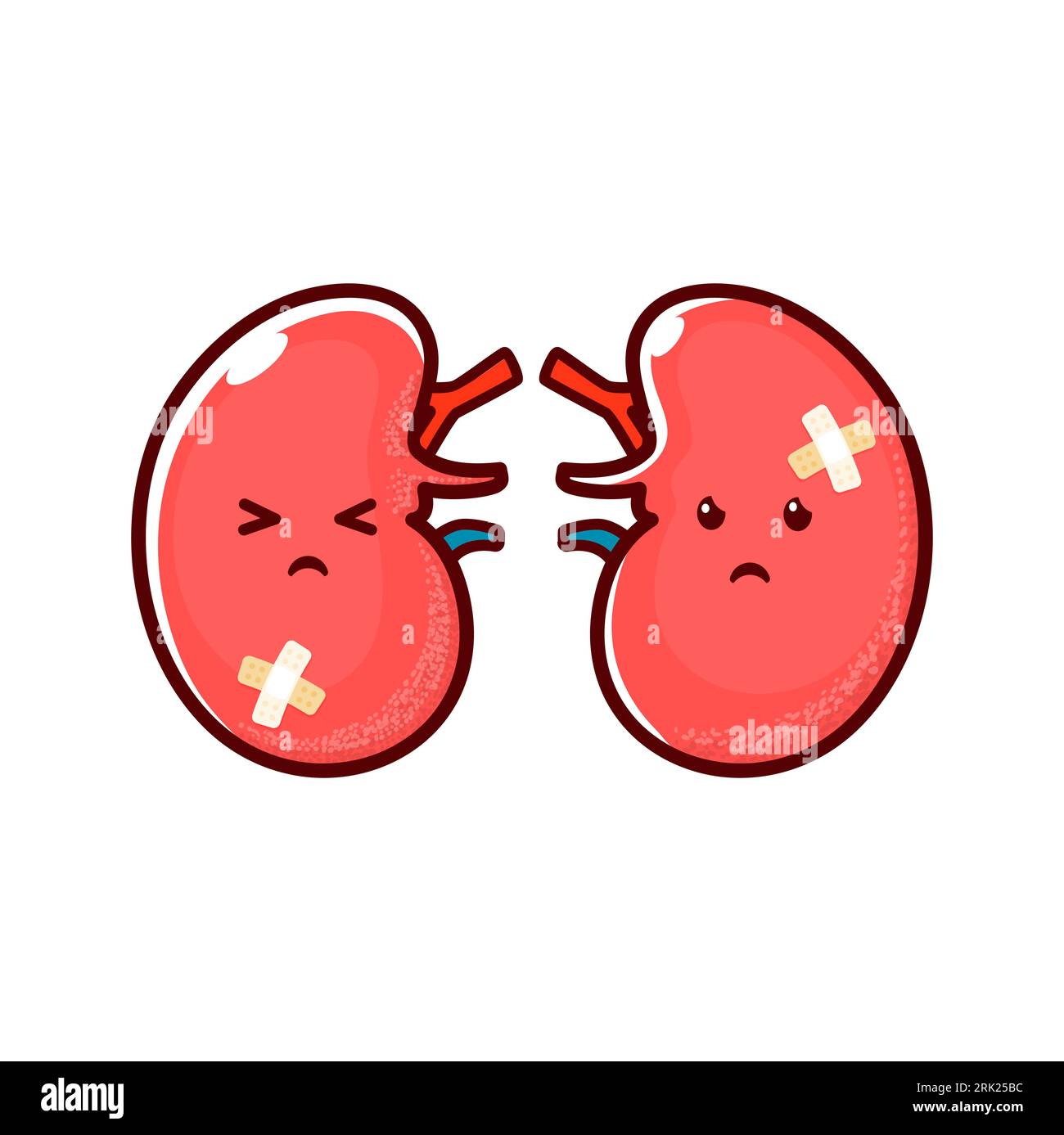 Cartoon sick kidneys organ character, unhealthy sad human body organ ...