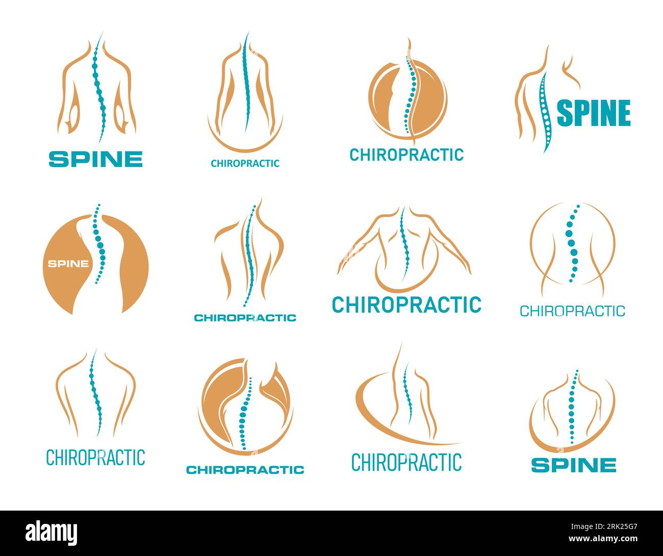 Chiropractic medicine icons, physiotherapy, spine back pain and body ...