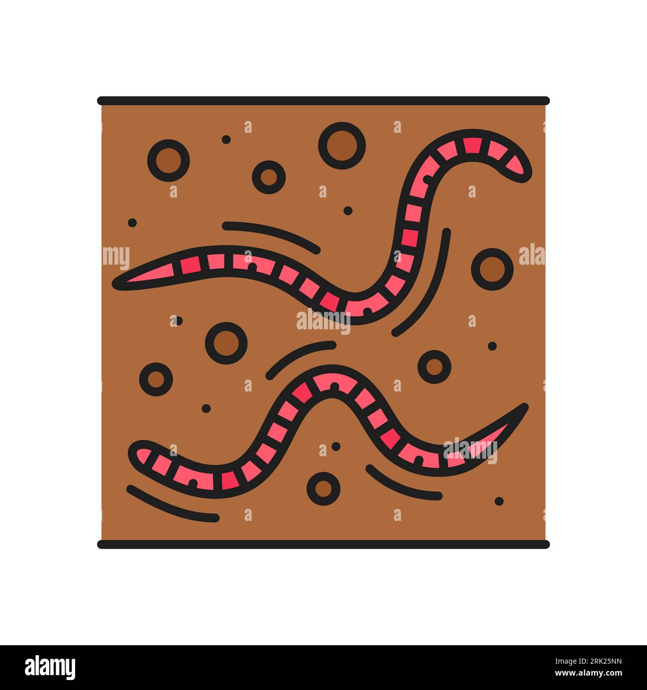 Earthworm soil composting, agriculture fertilizer color line icon ...