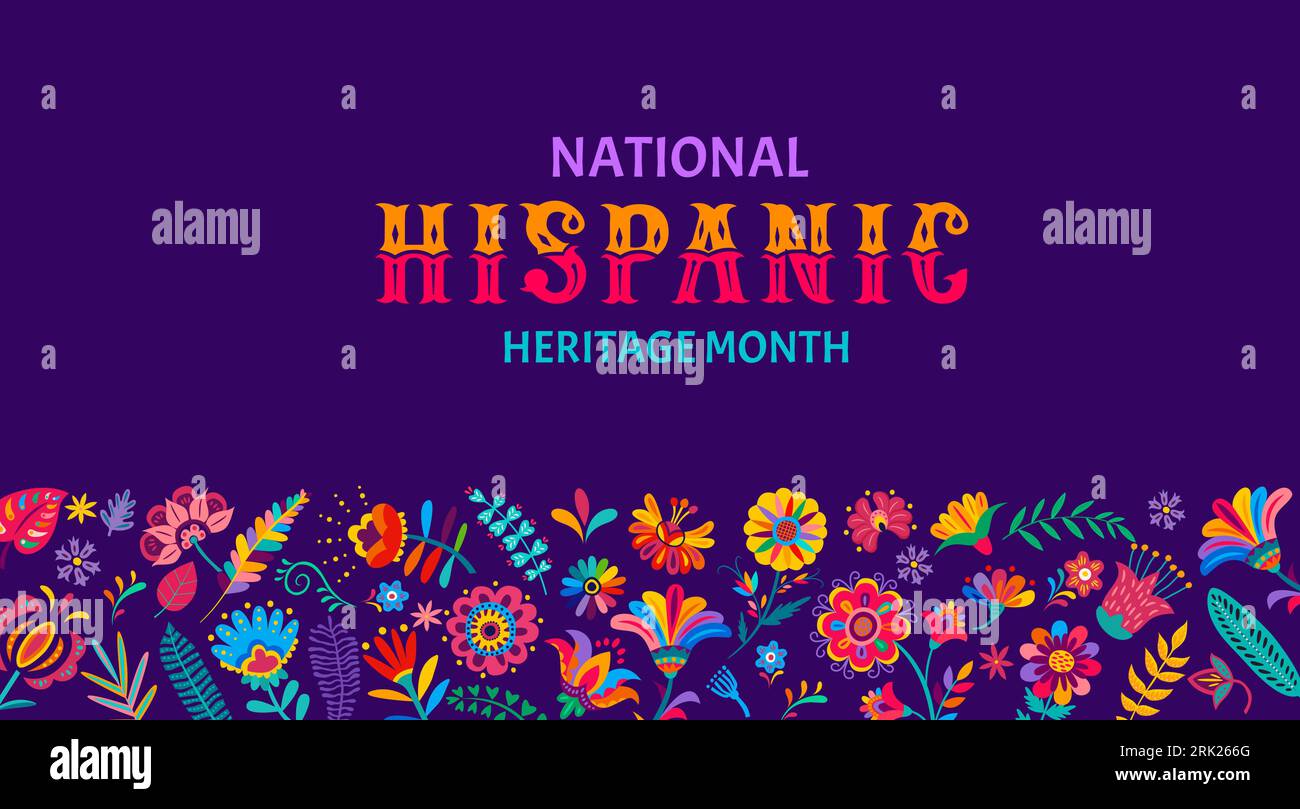 National hispanic heritage month flyer with tropical flowers pattern ...