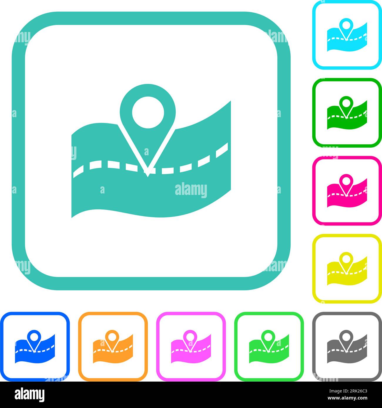 GPS road location vivid colored flat icons in curved borders on white ...