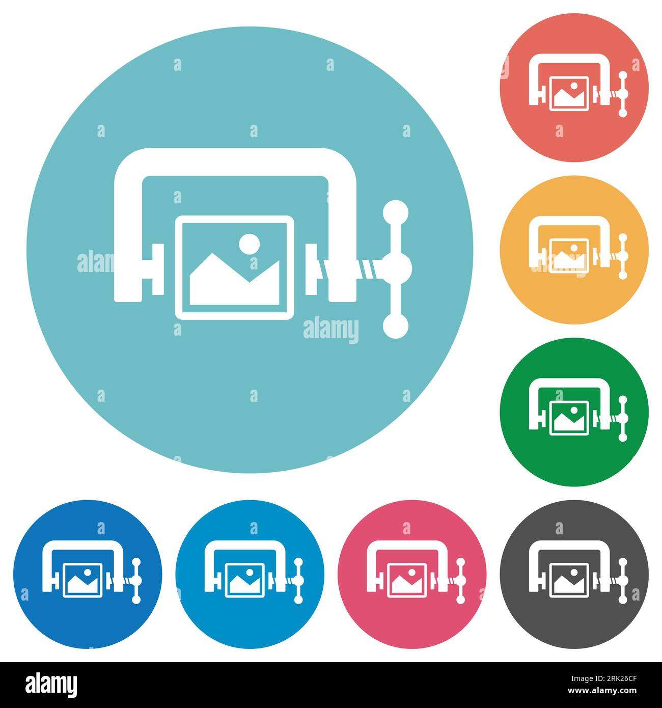 Image compression solid flat white icons on round color backgrounds ...