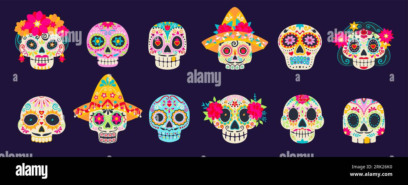 Dia de los muertos holiday mexican calavera sugar skulls. Day of dead ...