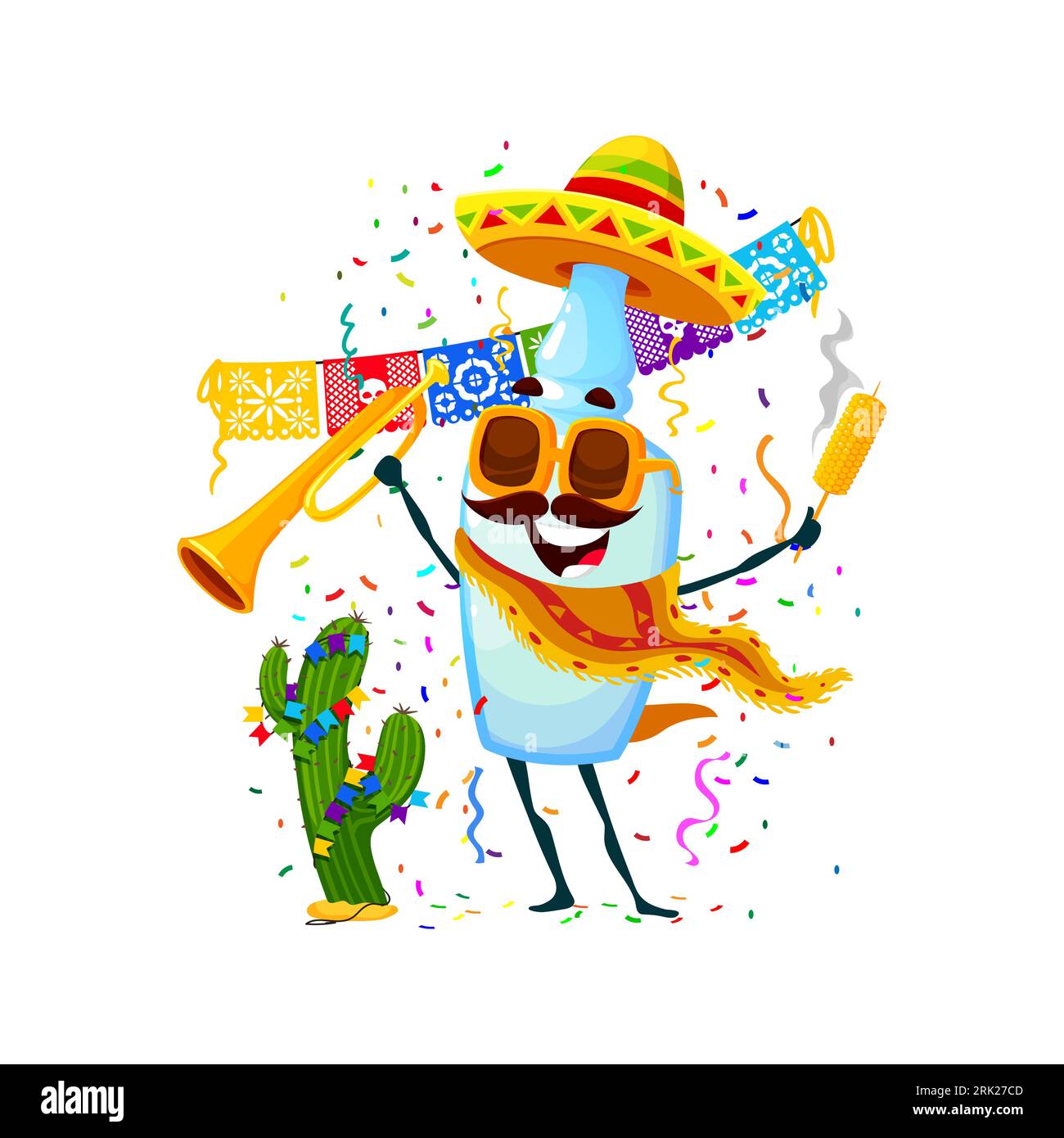 Mexican tequila bottle character on holiday party. Birthday party or ...