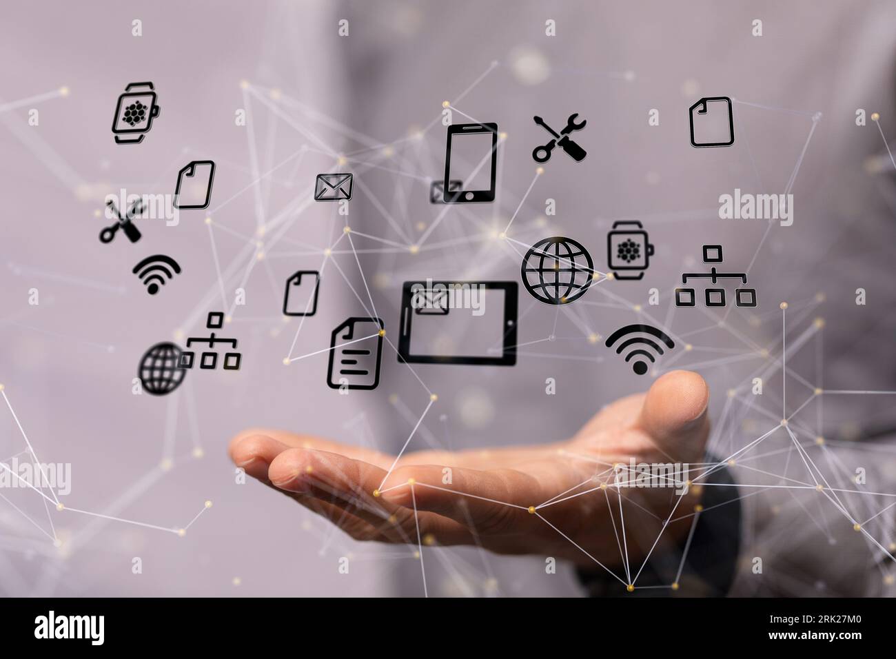 A business professional displaying an array of internet connection ...